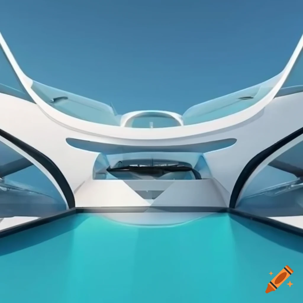 Sleek luxury hotel inside a futuristic spacecraft in space on Craiyon