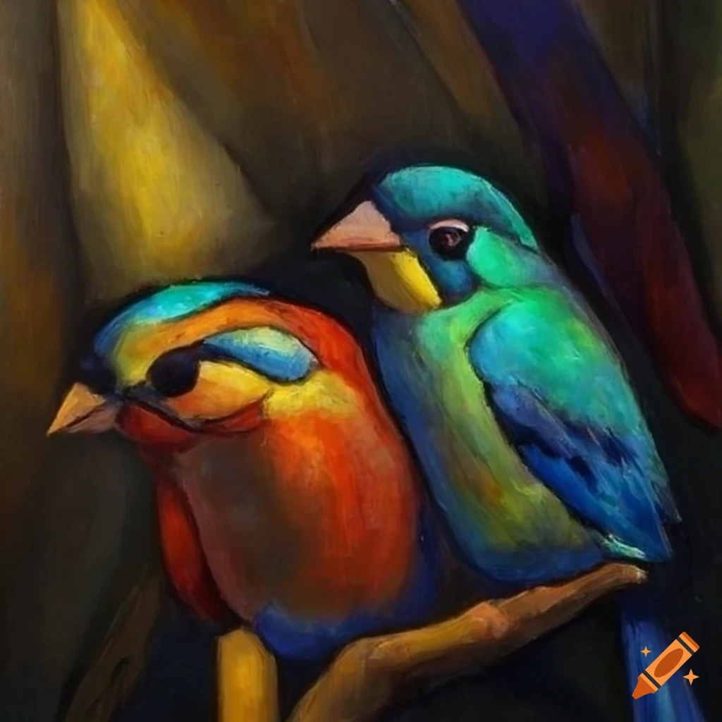 Birds on a branch in cubism and post impressionism styles on Craiyon