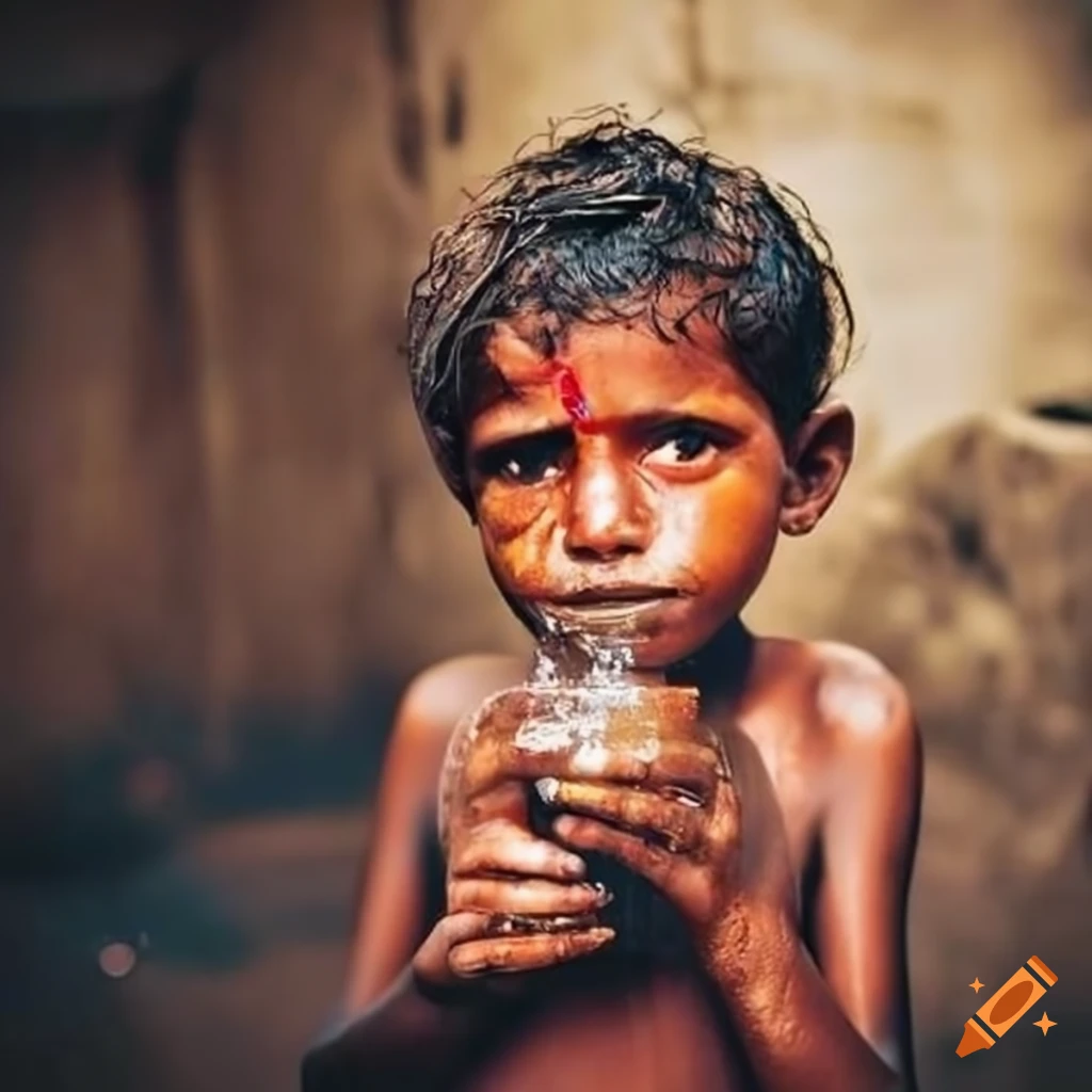 People in need drinking safe water in a poor environment on Craiyon