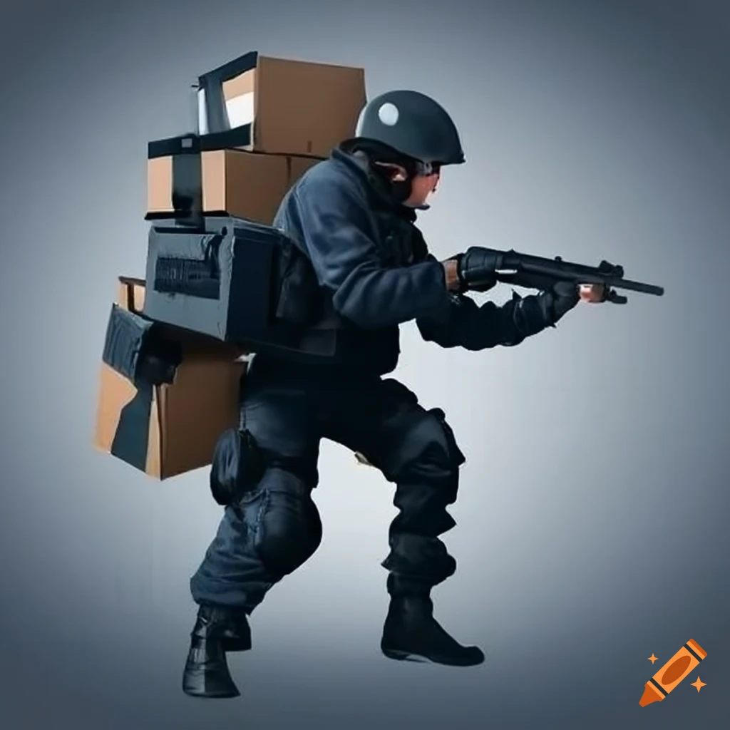 Swat team carrying moving boxes on Craiyon