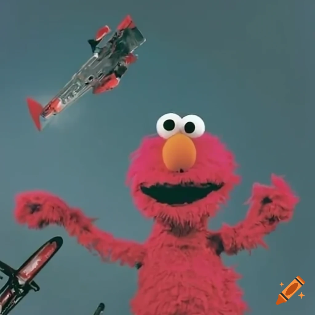 Elmo crashes a plane in a humorous scene on Craiyon