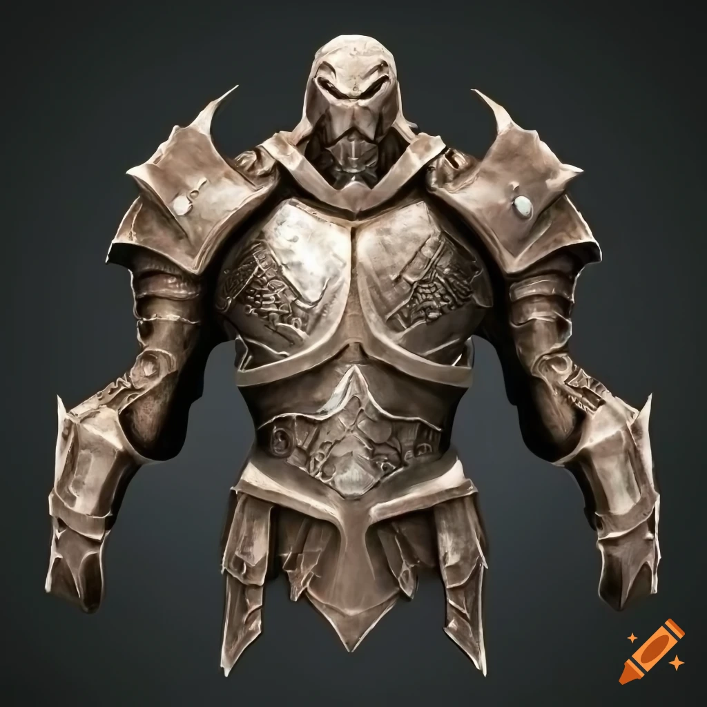 Mythic shiny steel torso armor, front view with symmetry on Craiyon