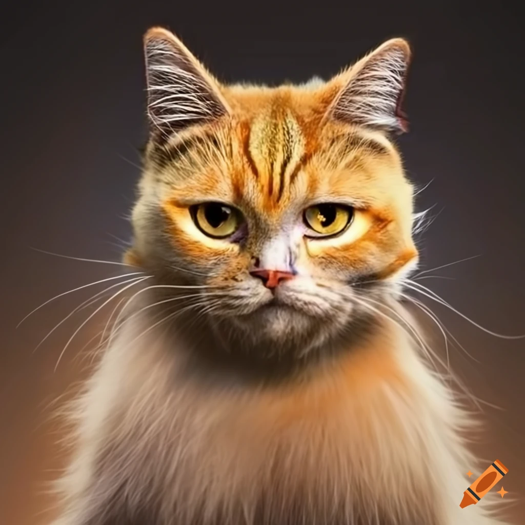 Menacing cat with electric-yellow fur and red-brown eyes wearing an ...