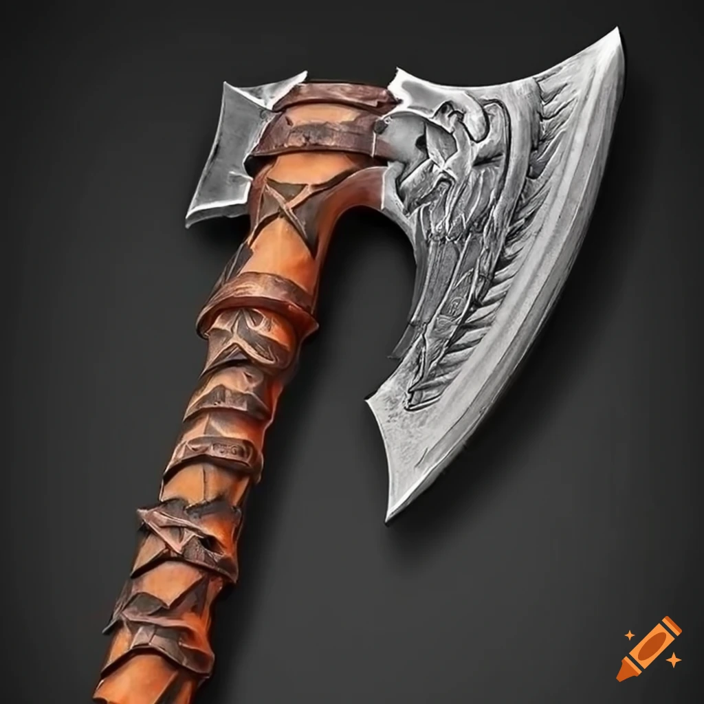 Legendary axe with steel phoenix wings on Craiyon