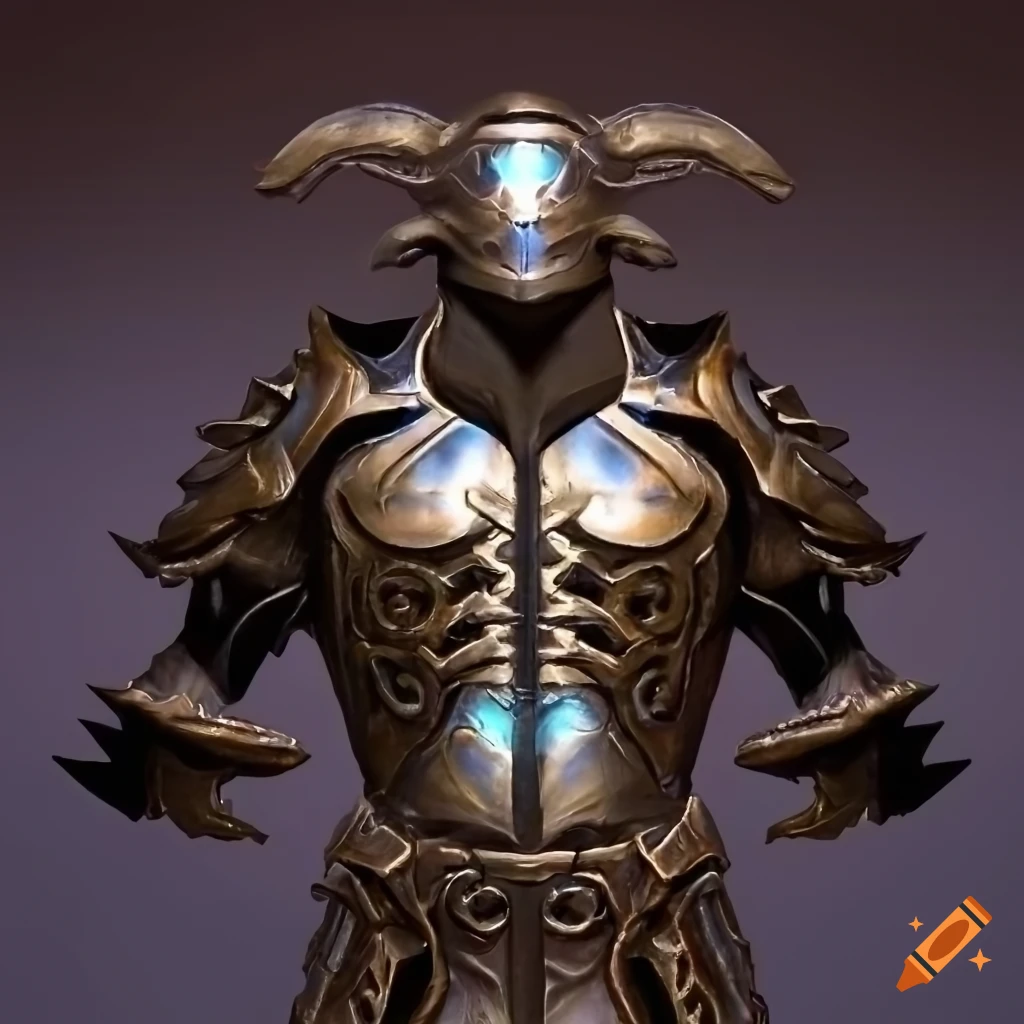 Shiny steel fantasy master torso armor with symmetrical front view on Craiyon