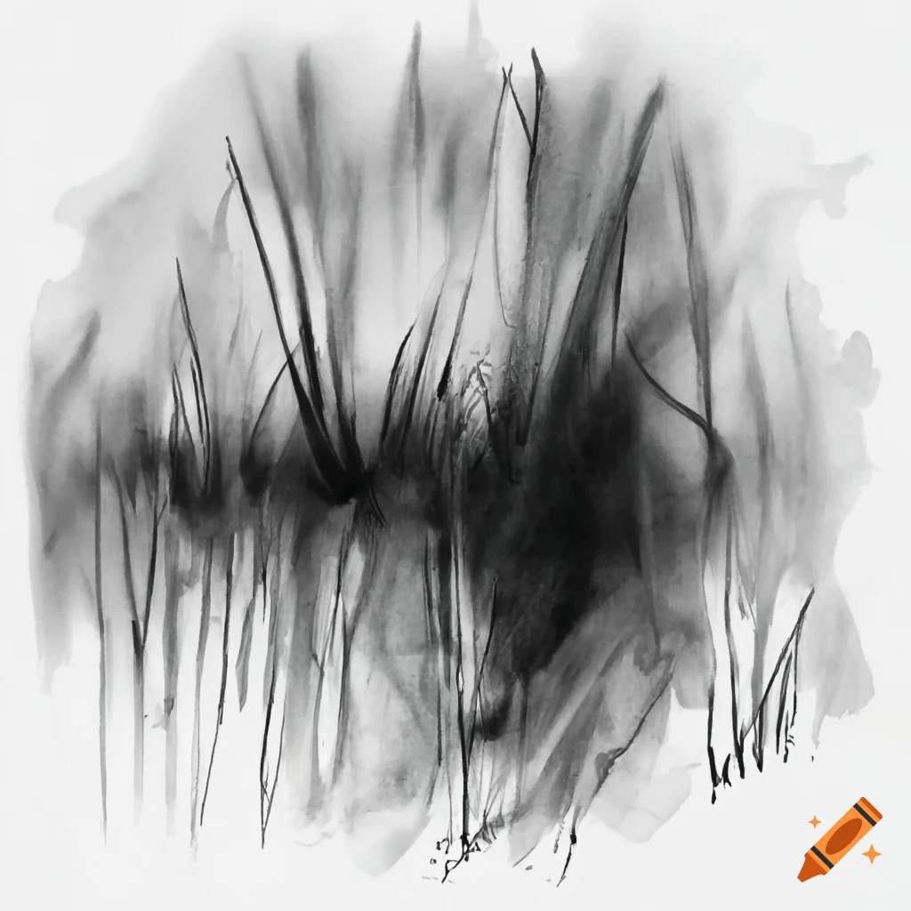 Pov view through grass in a charcoal drawing on Craiyon