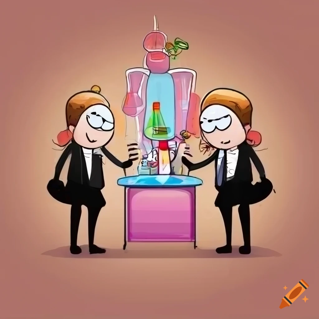Colorful cartoon illustration of business people socializing at a ...