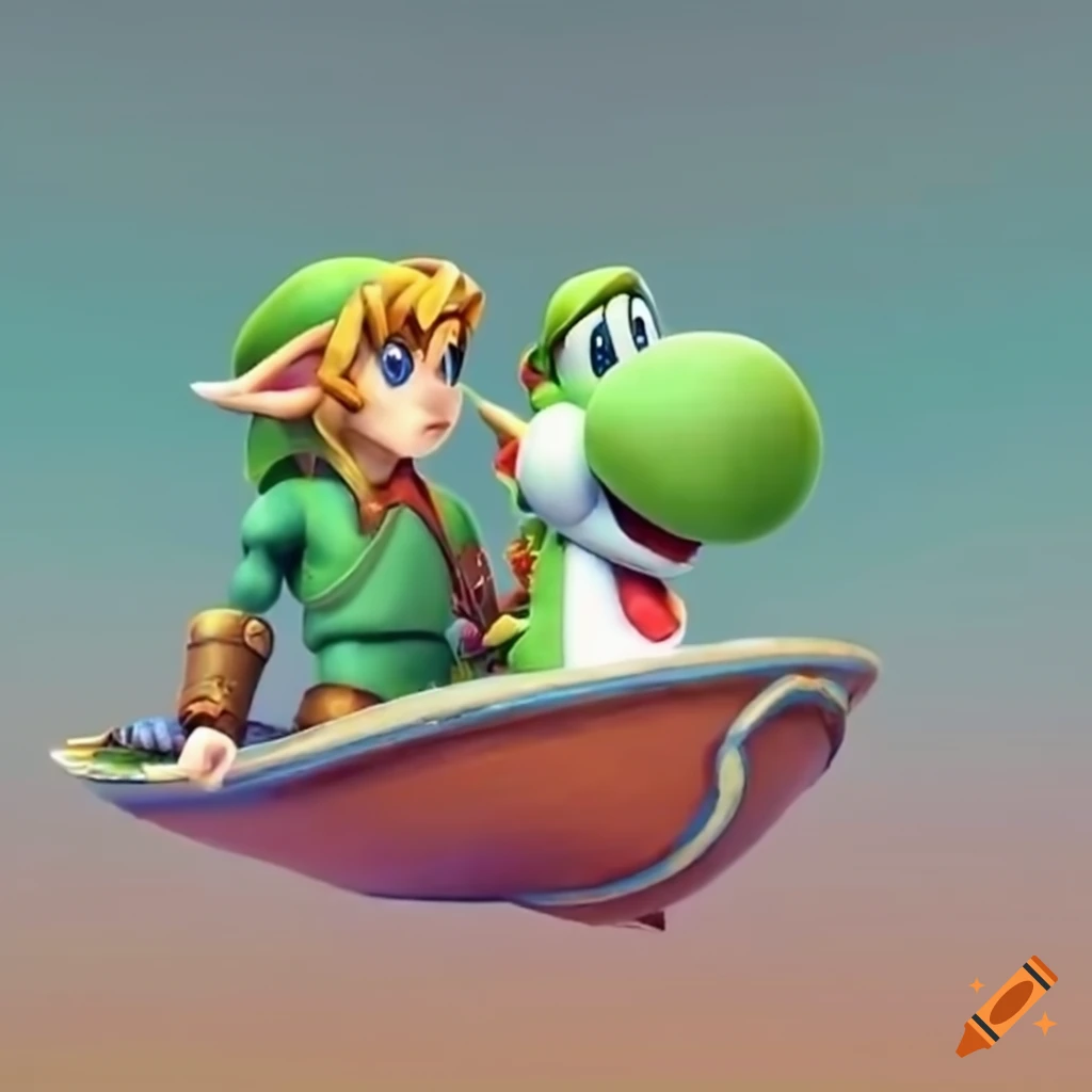 Yoshi and link on a boat on Craiyon