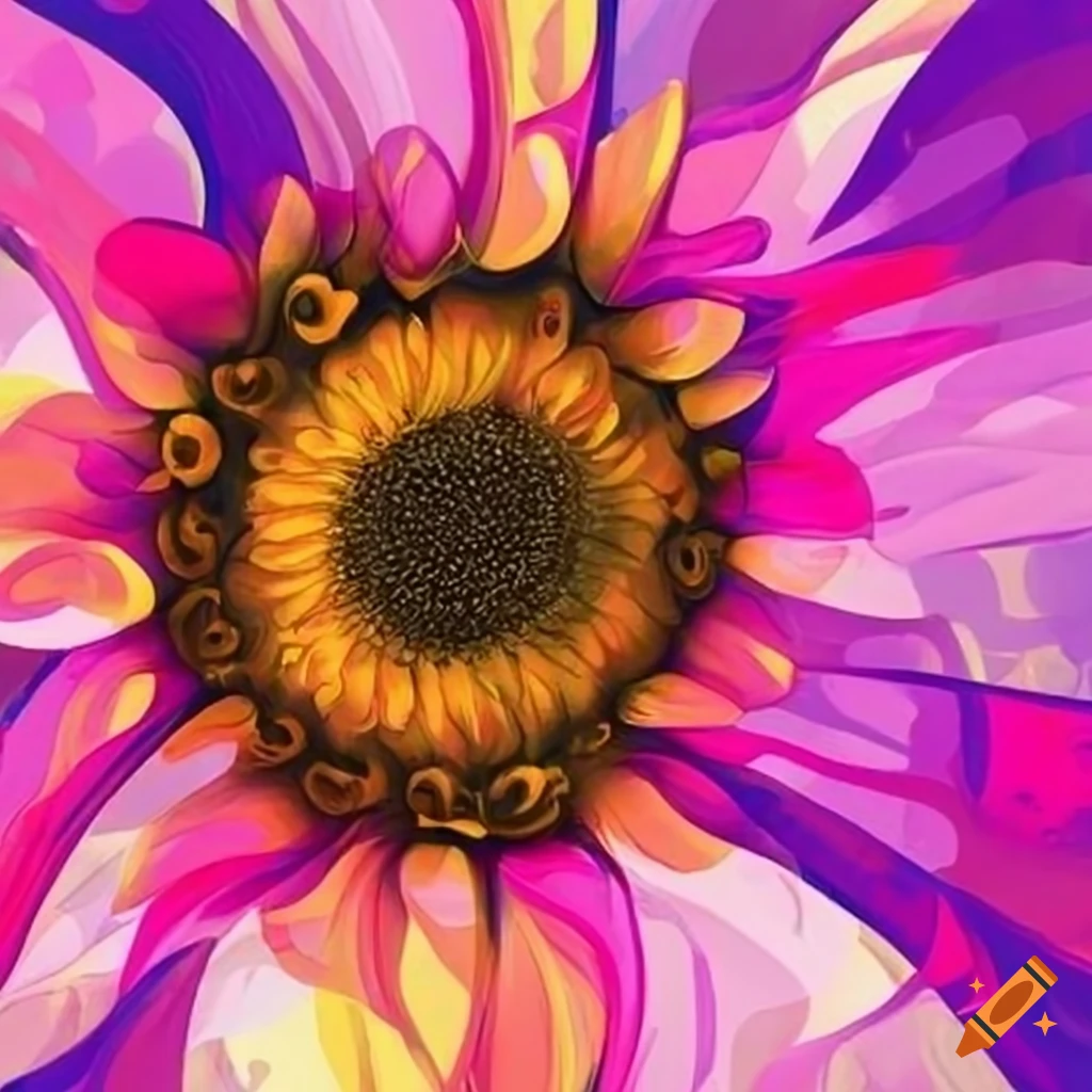 Groovy pink abstract art with sunflowers on Craiyon