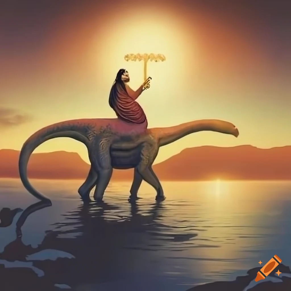 Jesus riding a dinosaur on Craiyon