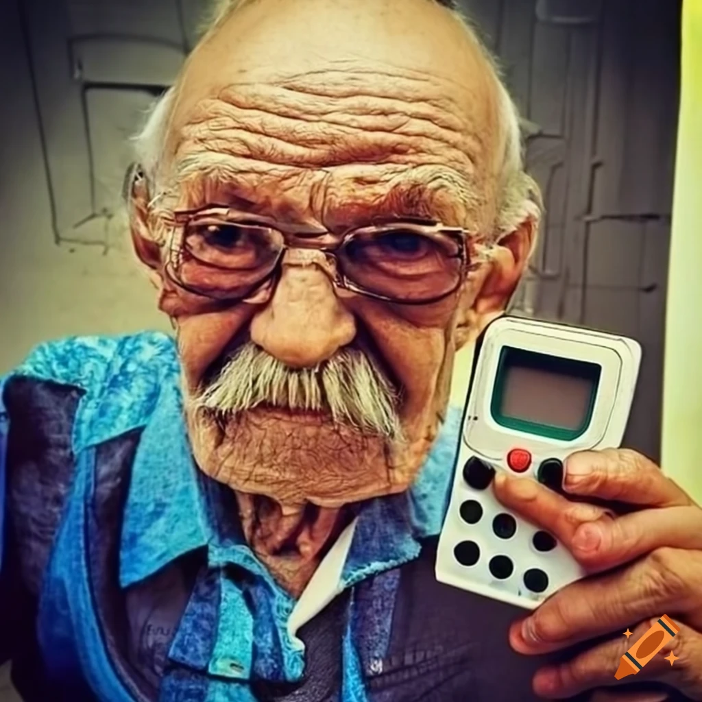 Eccentric old man with Gameboy on Craiyon
