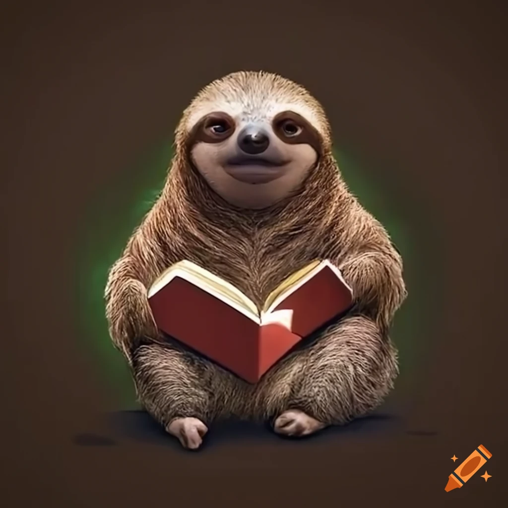 Sloth reading an oversized book on Craiyon