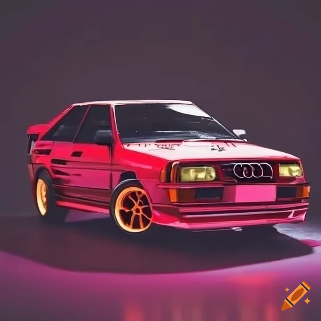 Neon red drifting audi quattro on Craiyon