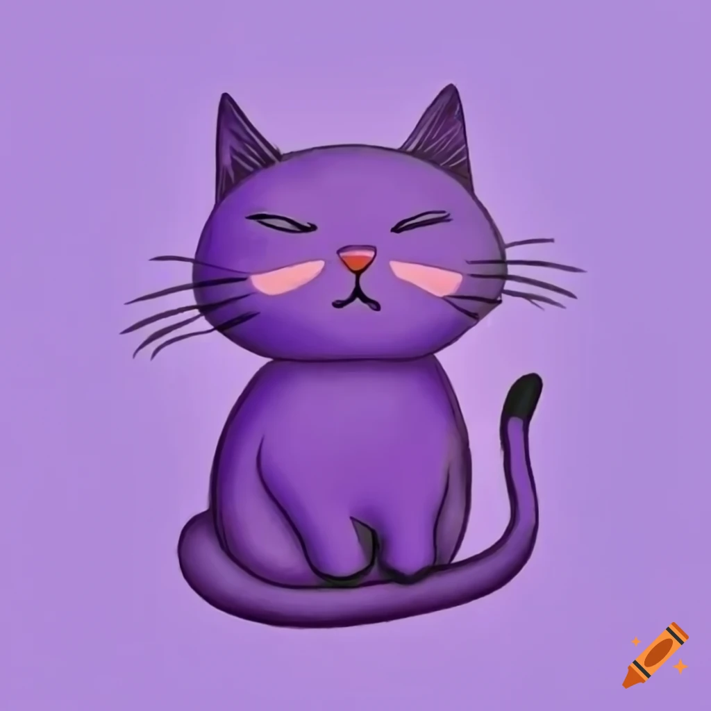 Cartoon drawing of a cozy purple cat snoozing on Craiyon