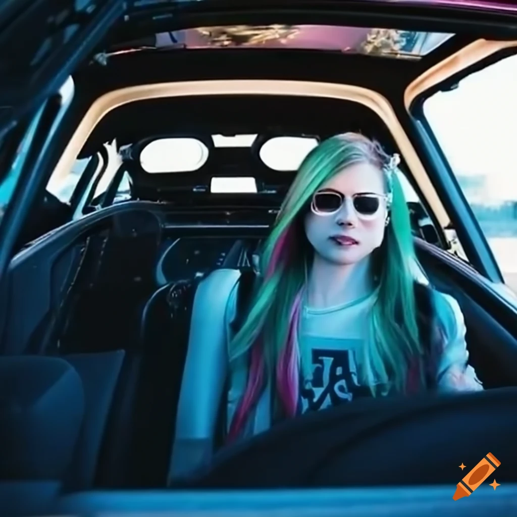 Avril lavigne driving a manual transmission car on Craiyon
