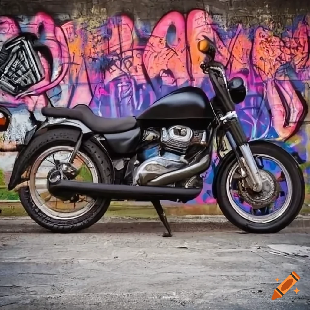 Graffiti art on concrete wall with black motorcycle on Craiyon