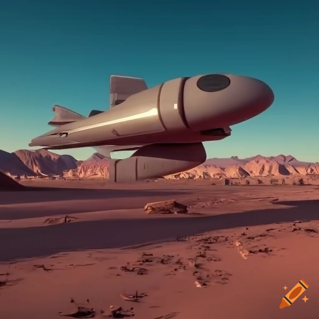 Photorealistic retro-futuristic spaceship in arizona desert on Craiyon