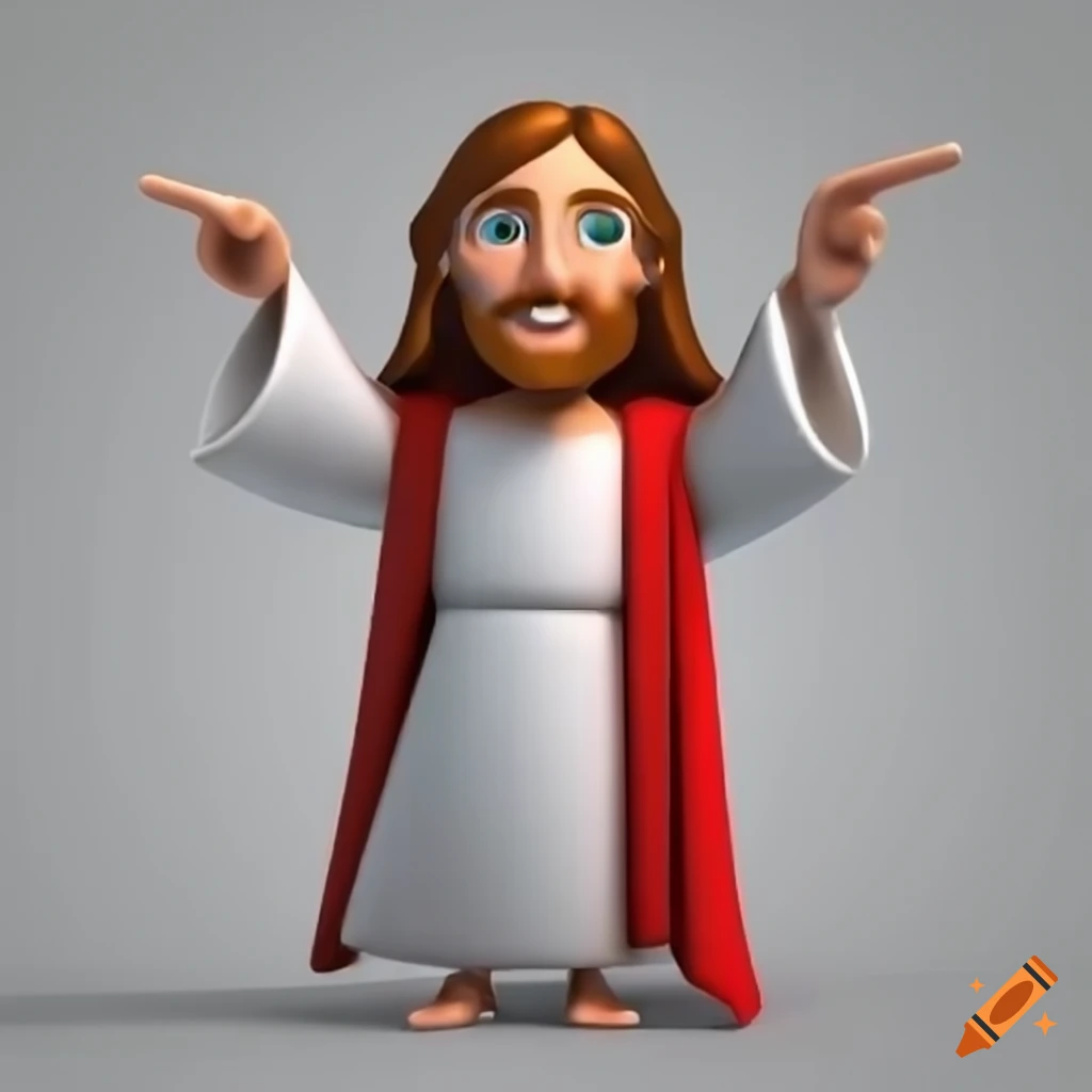 3d cartoon of jesus pointing in two directions on Craiyon