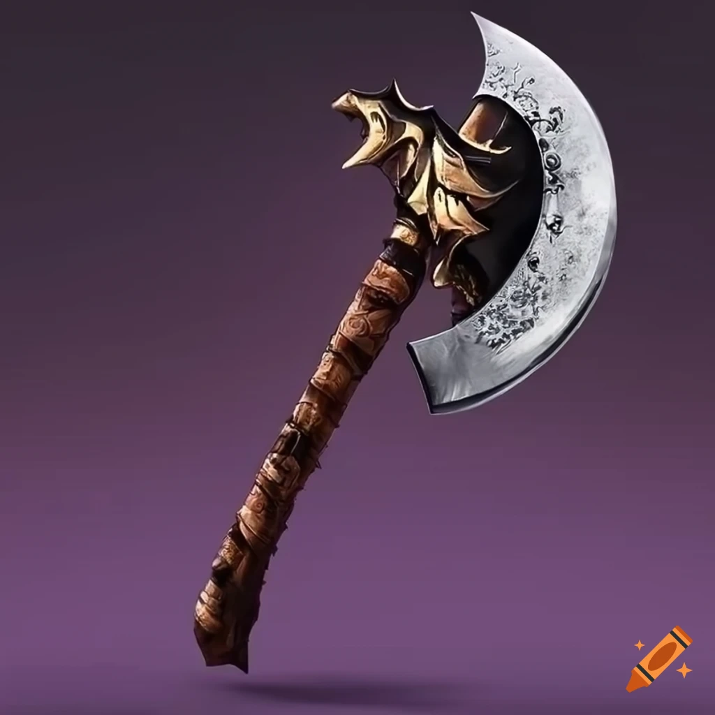 Legendary axe with twin steel phoenix wings blades on Craiyon