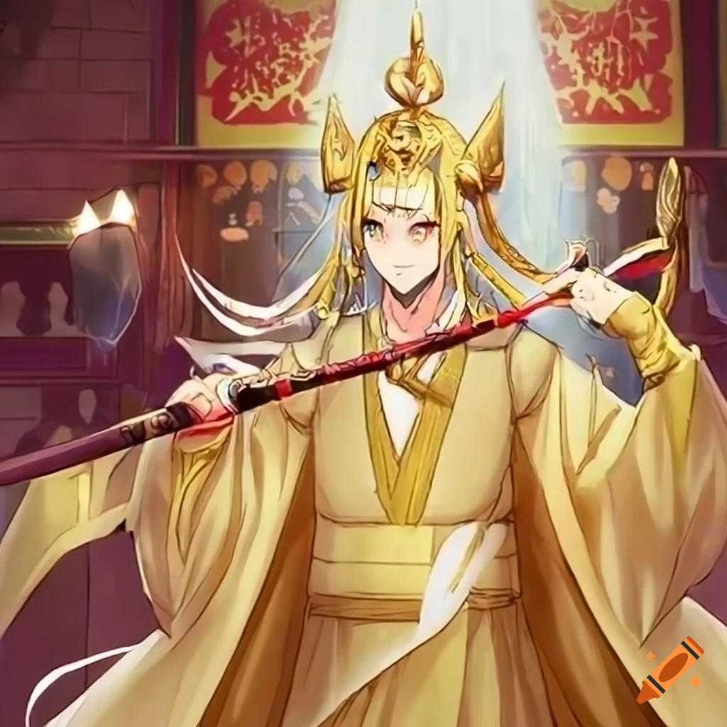 Anime legendary man with icy golden hair in priest style on Craiyon