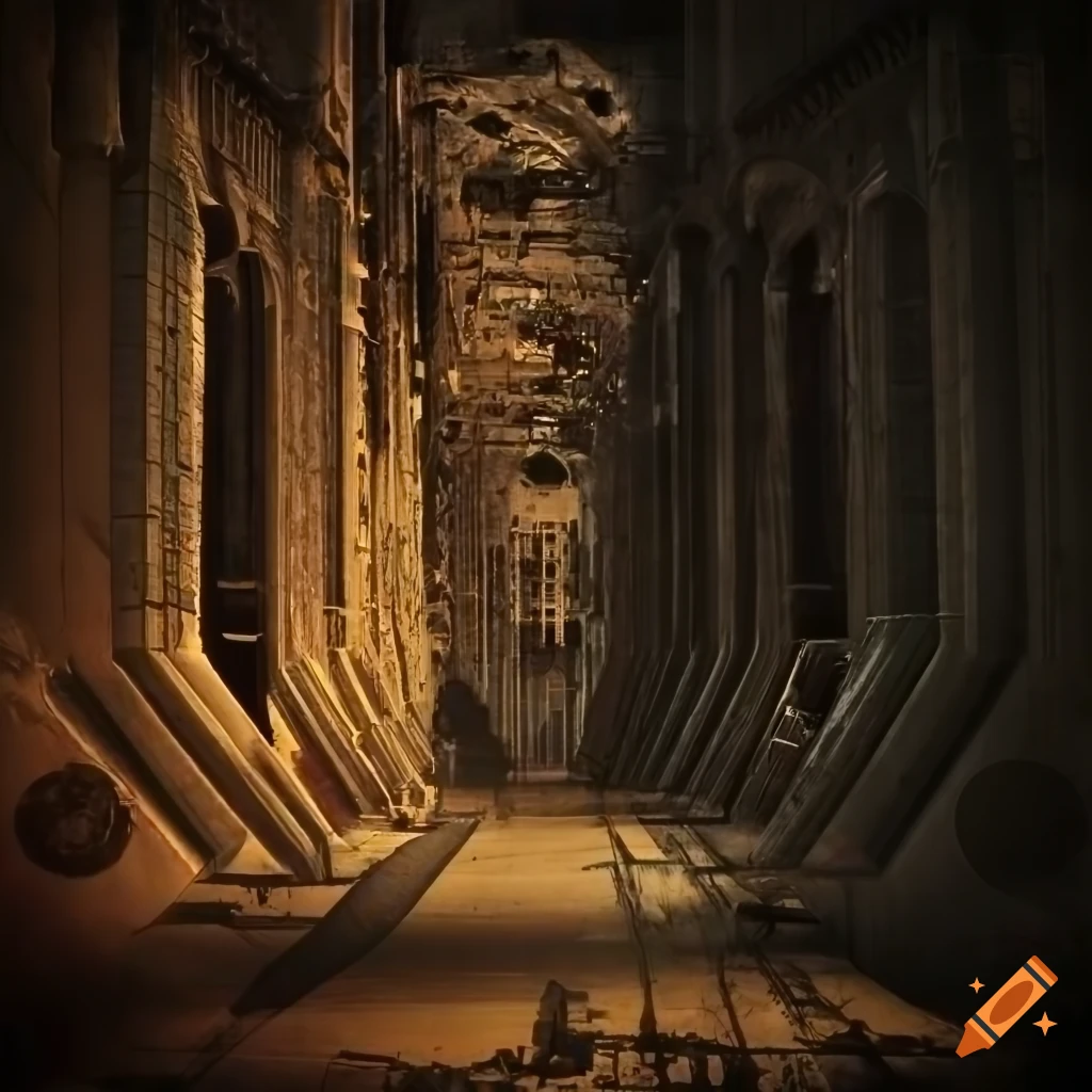 Futuristic post-apocalyptic scene under a sunny sky with foreign ...