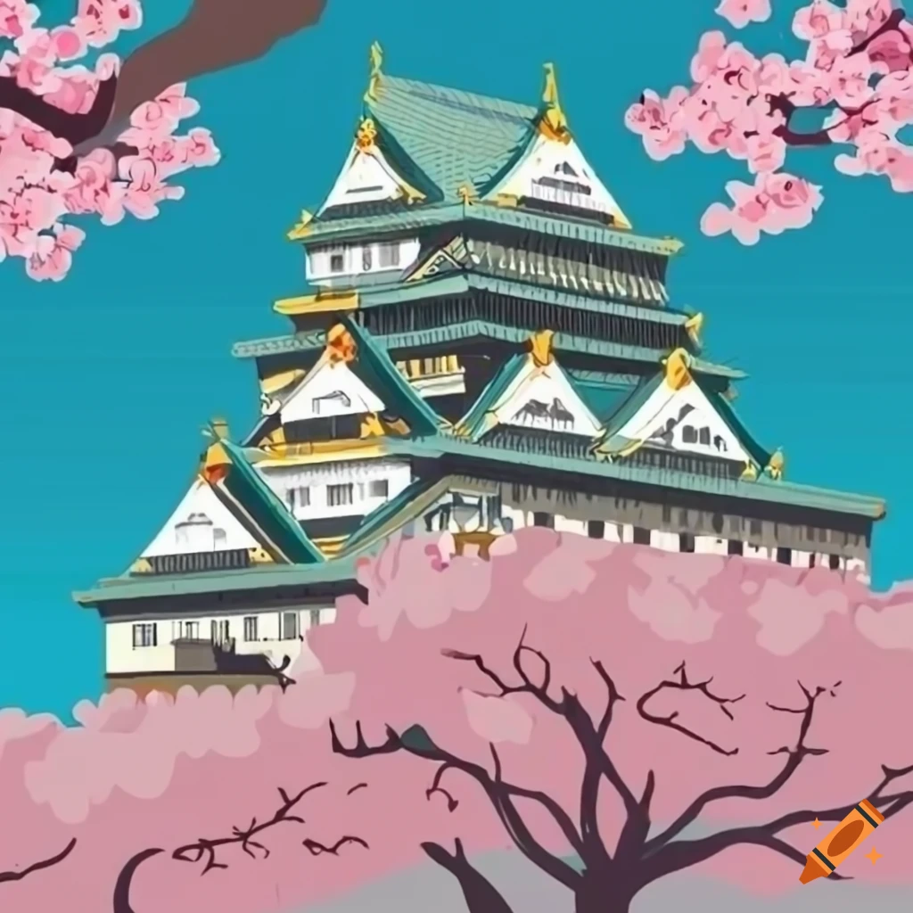 Osaka castle vector with cherry blossom on Craiyon
