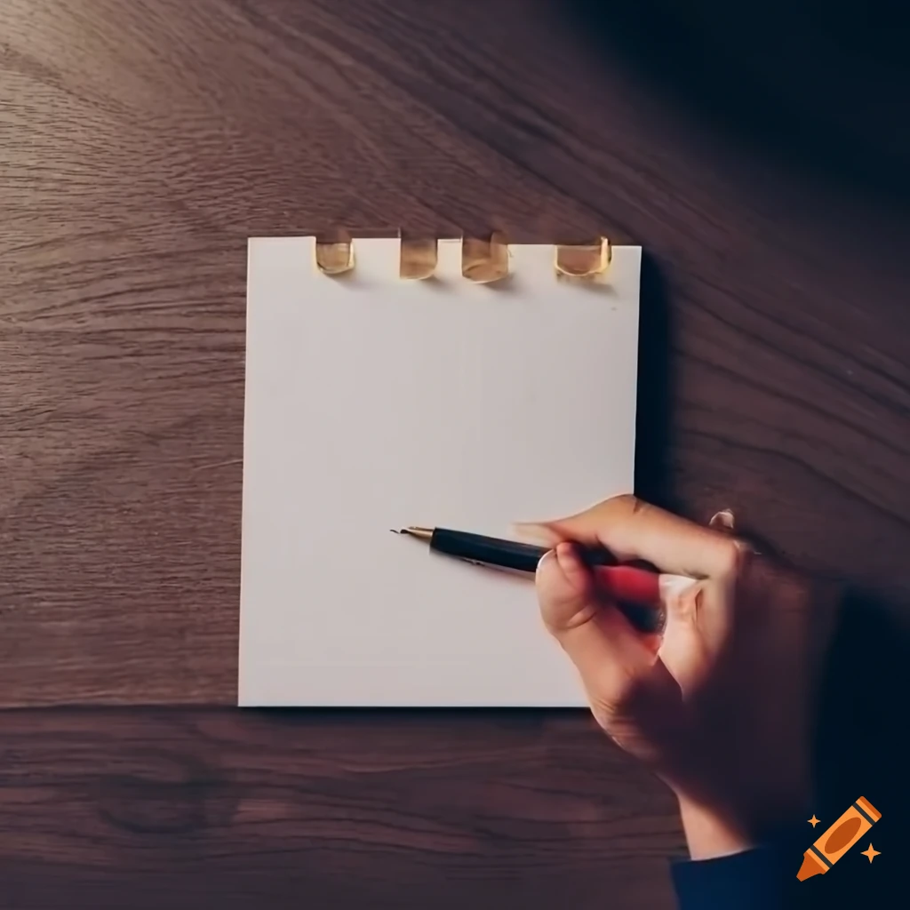 Male hand writing on blank block notes on a table, top-down view with a ...