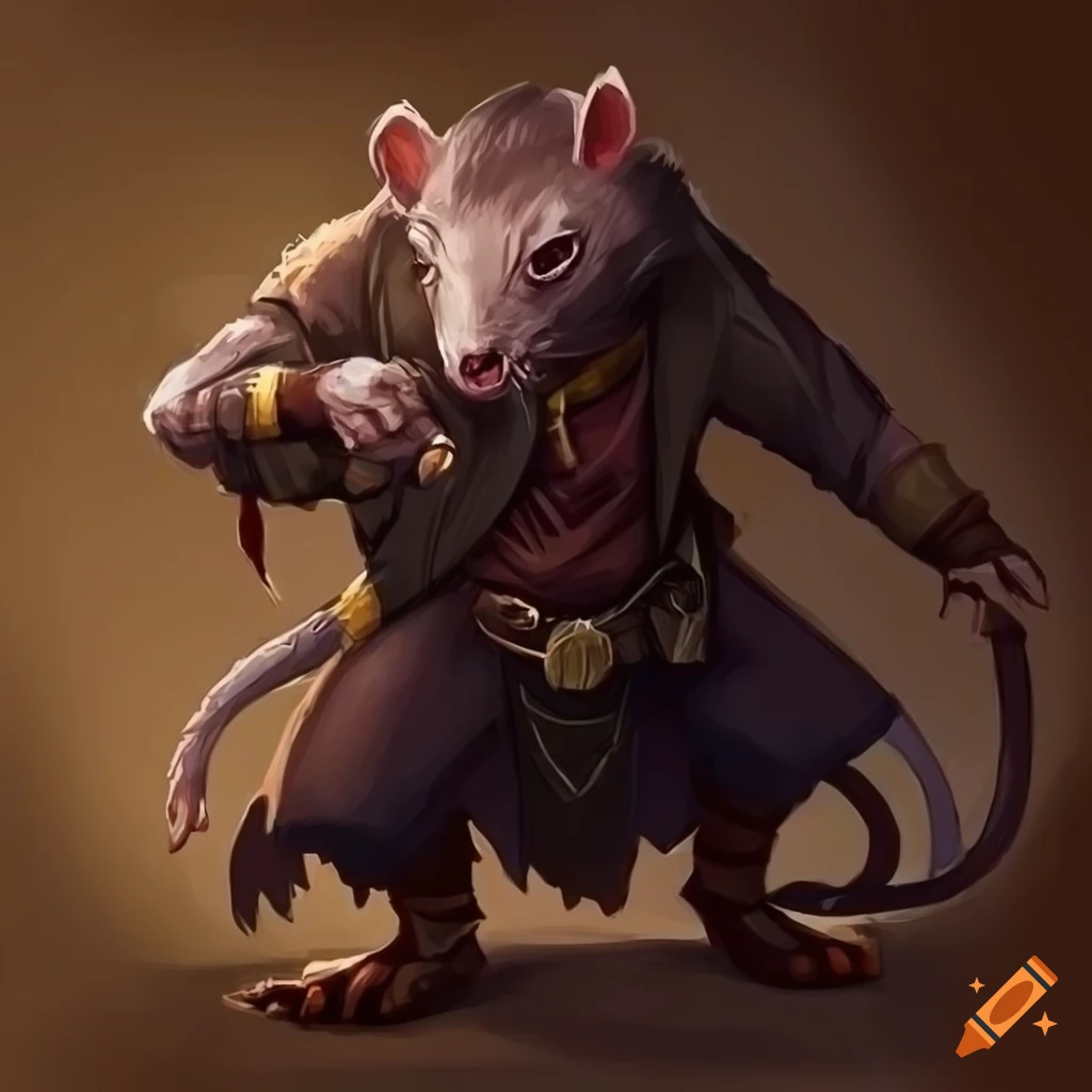 Aggressive ratfolk thief in a fantasy setting on Craiyon