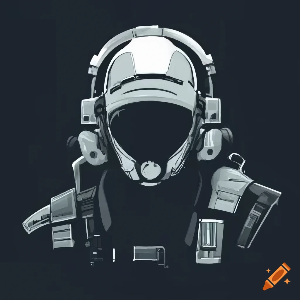 Black and white vector art of pilots in helmets in a science fiction ...