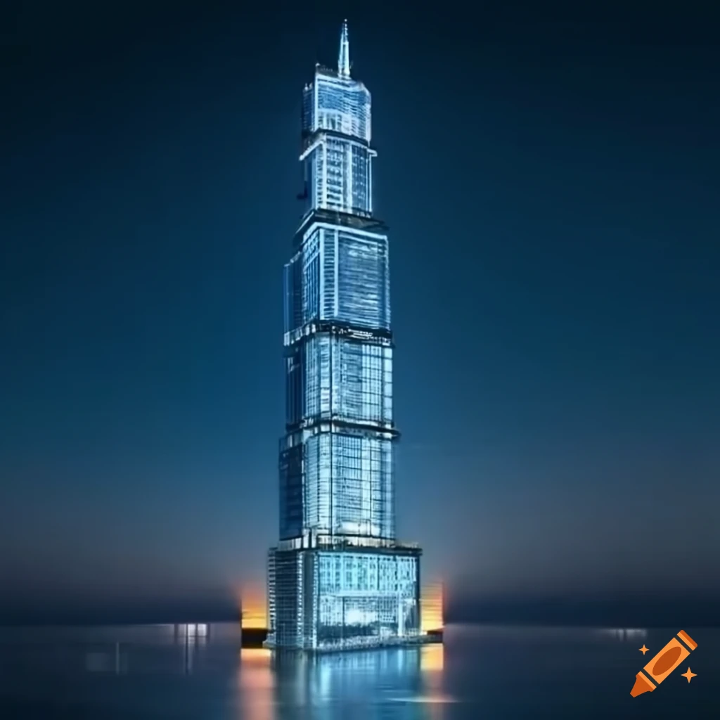 Luxury skyscraper with illuminating lights at night in HD on Craiyon