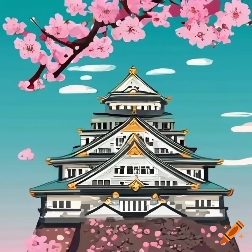Osaka castle with cherry blossom in vector art style on Craiyon