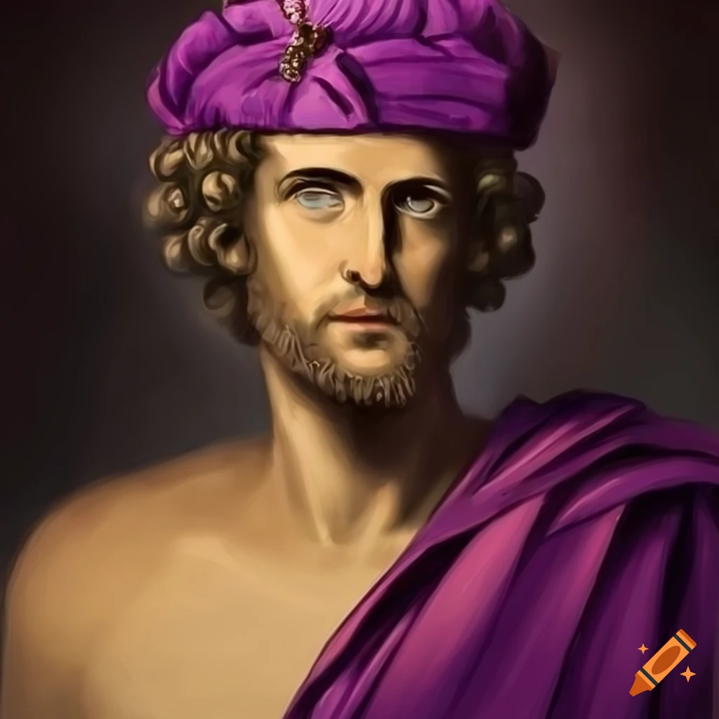 Emperor Julian the Apostate with black curly hair and beard, wearing a ...