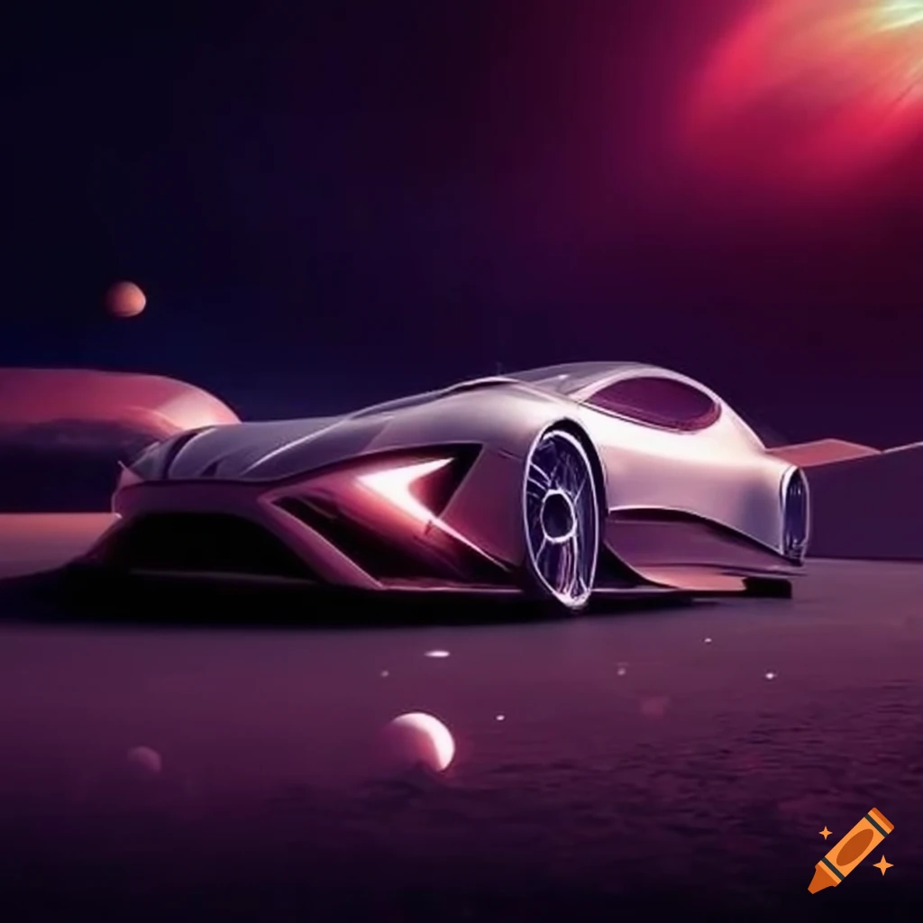 Futuristic supercar among stars and planets in space on Craiyon