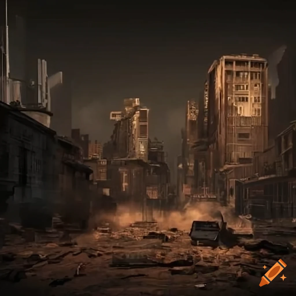 Apocalyptic city divided from a medieval city on Craiyon