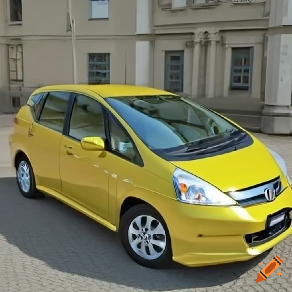 Yellow 2010-2011 honda fit hybrid in retro video game art on Craiyon