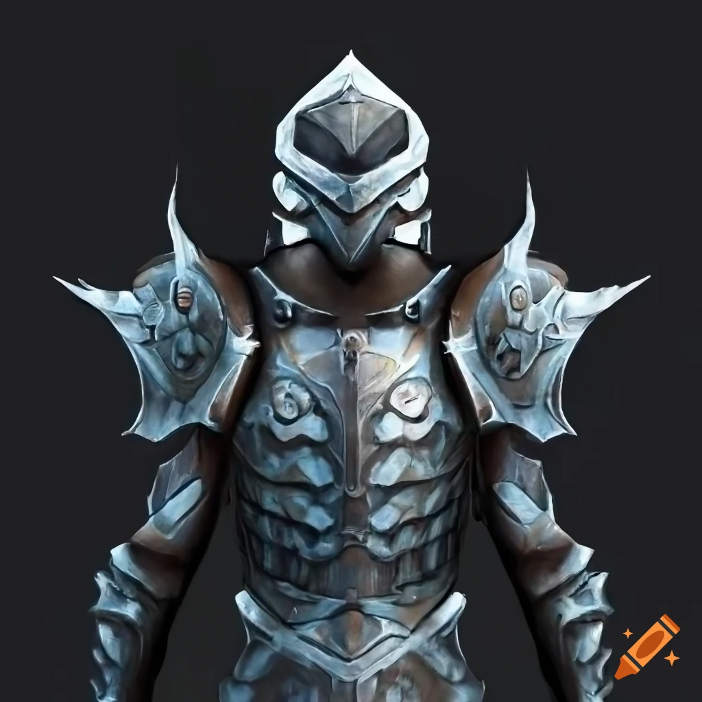 Mythic shiny steel master torso armor in symmetrical front view on Craiyon
