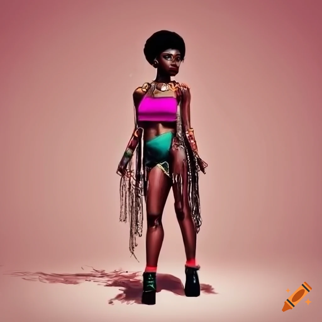 Afro punk female character in vibrant afrocentric fashion with a punk edge on Craiyon