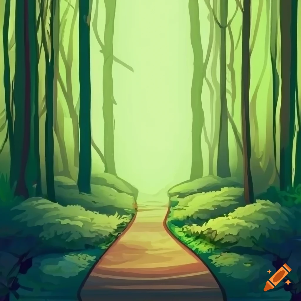 Forest background with a path in the middle drawing on Craiyon