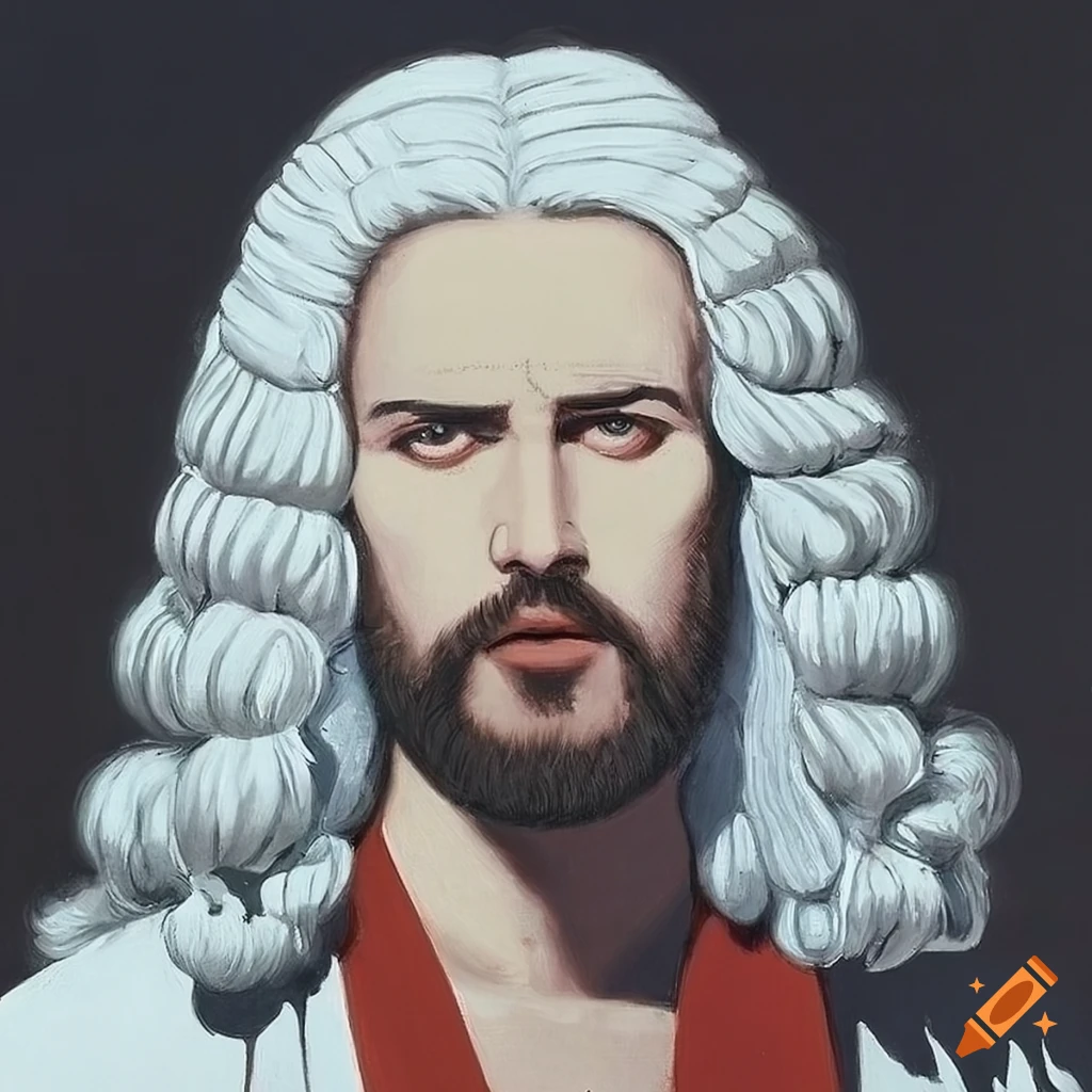 Close-up portrait of bearded Jesus Christ with white wig by Patrick ...