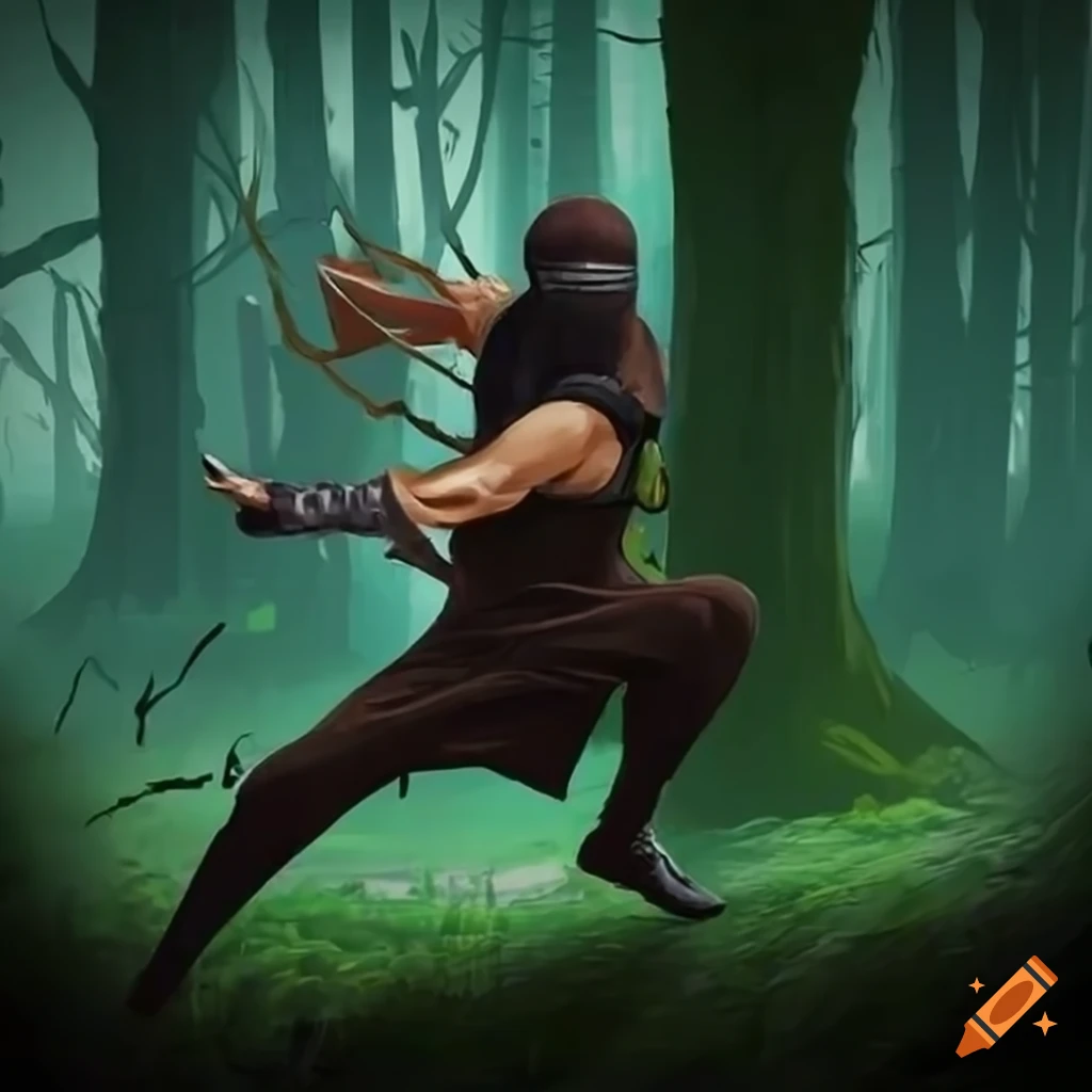 Fantasy ninja running fast in a forest on Craiyon