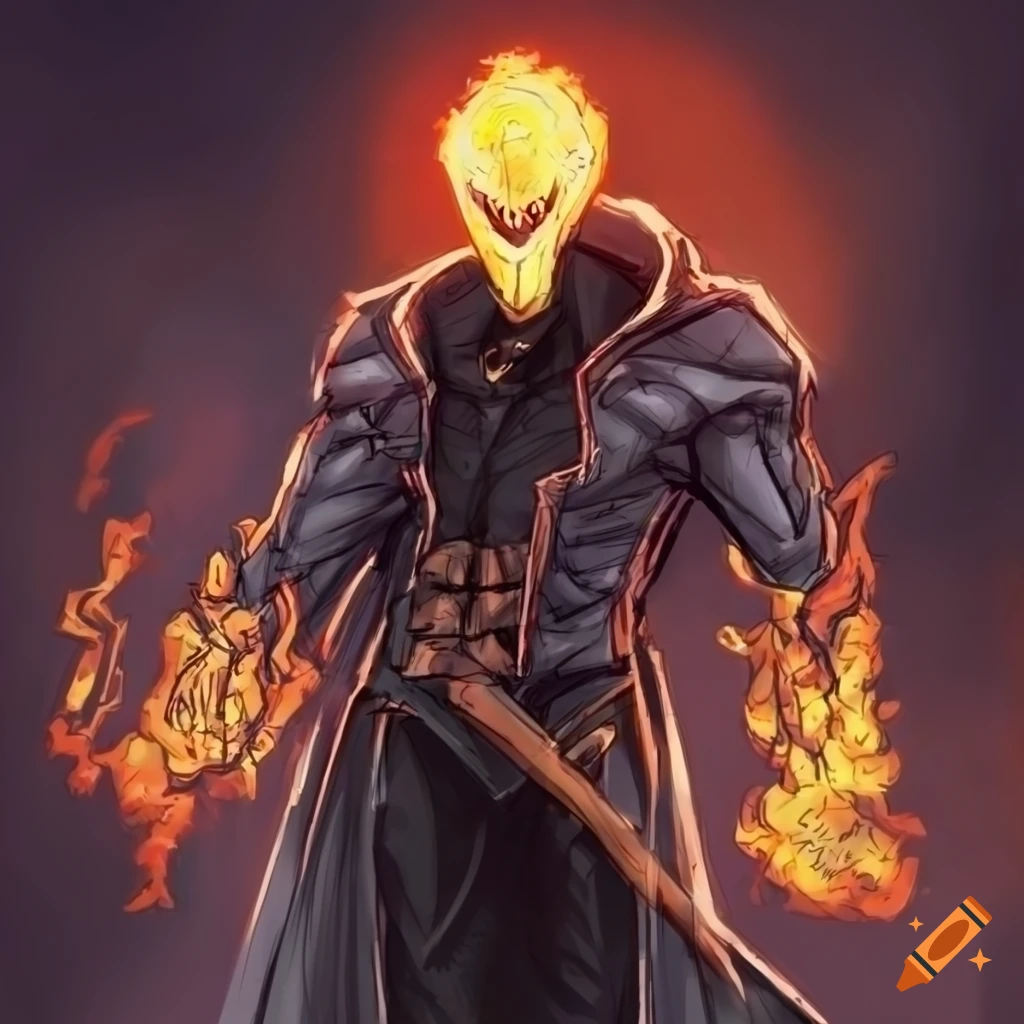 Full body sketch of Ghost Rider/Doctor Fate on Craiyon