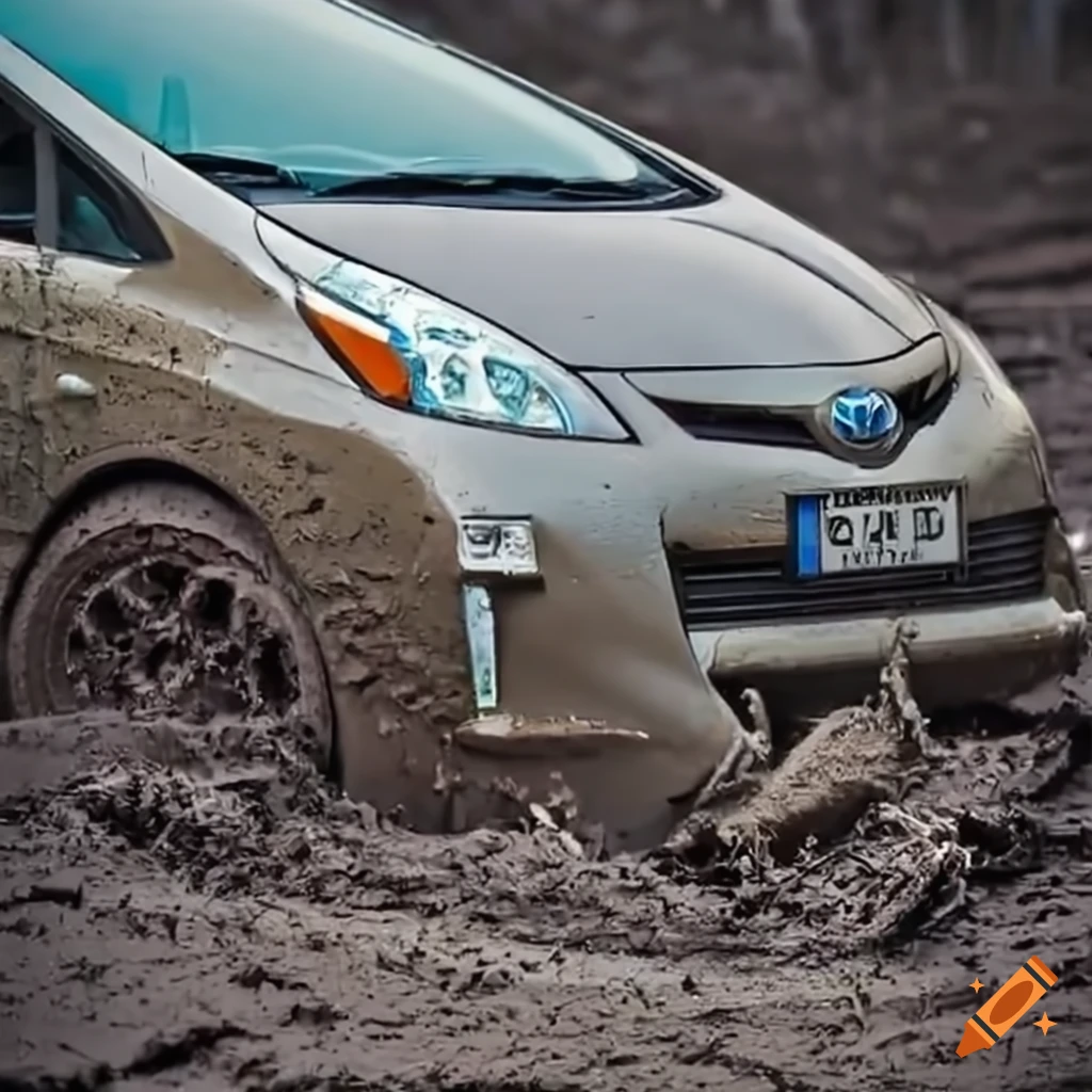 Toyota prius stuck in mud pit on Craiyon