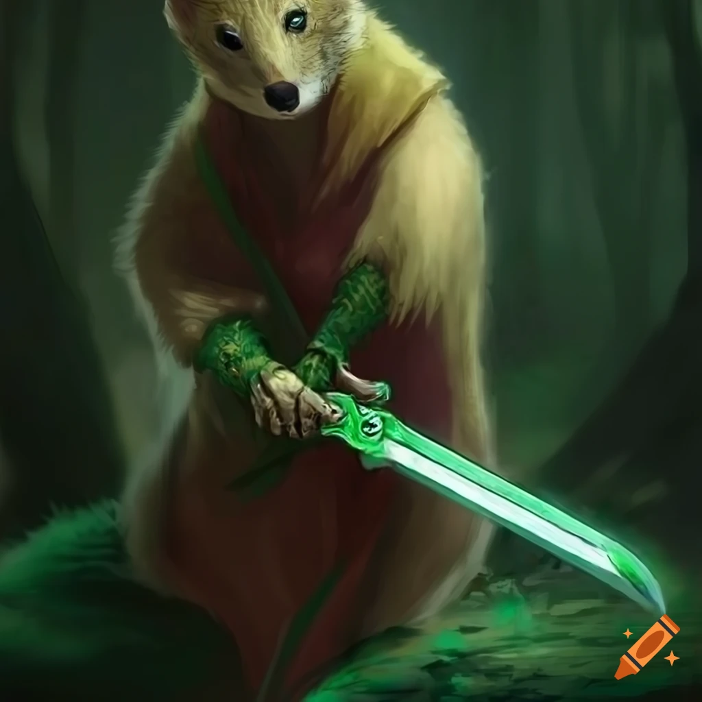 Fantasy art of a weasel with a green sword on Craiyon