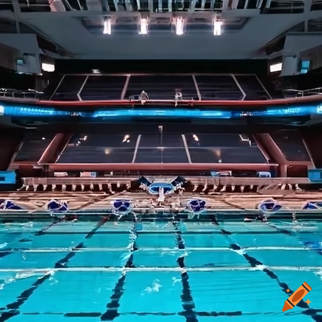 Ncaa competition swimming pool with windows near the deck on Craiyon