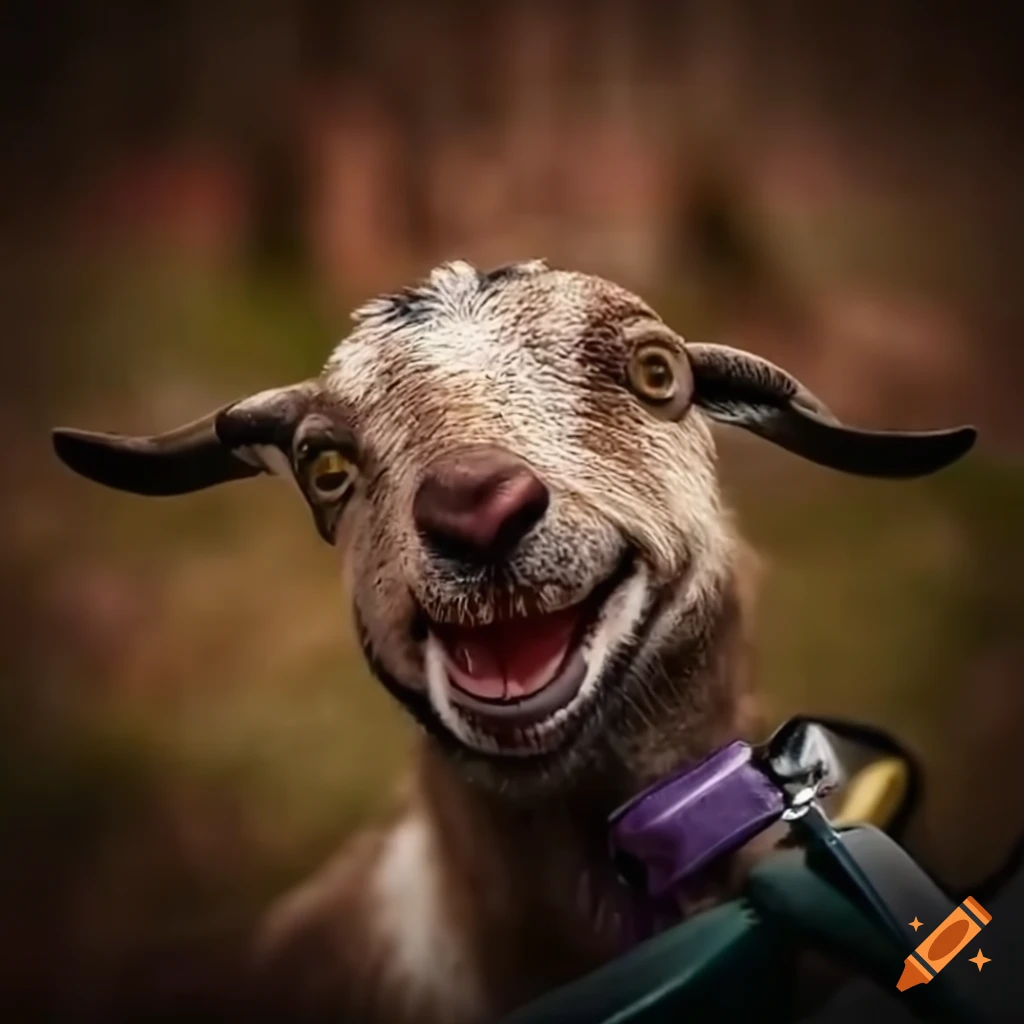 Goat riding a bike with attitude in the spring on Craiyon