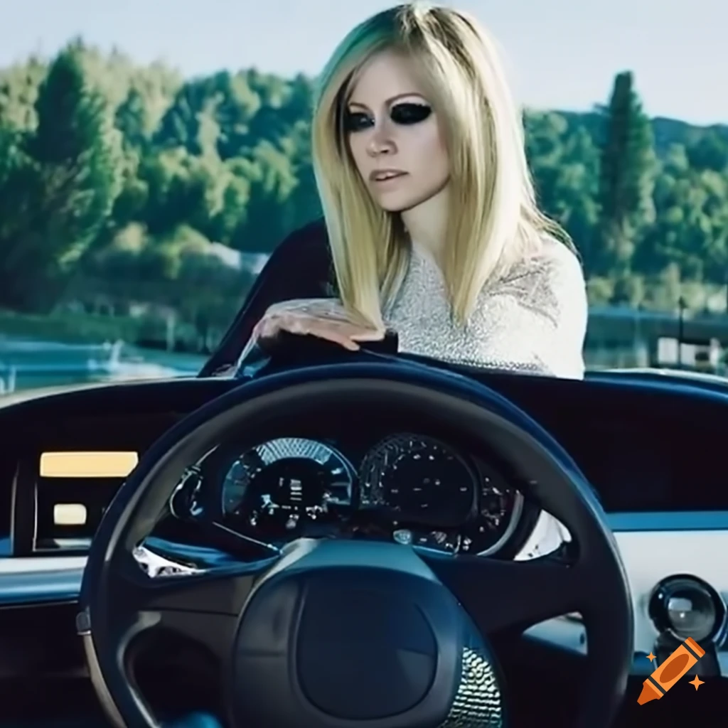 Avril lavigne driving a manual transmission car on Craiyon