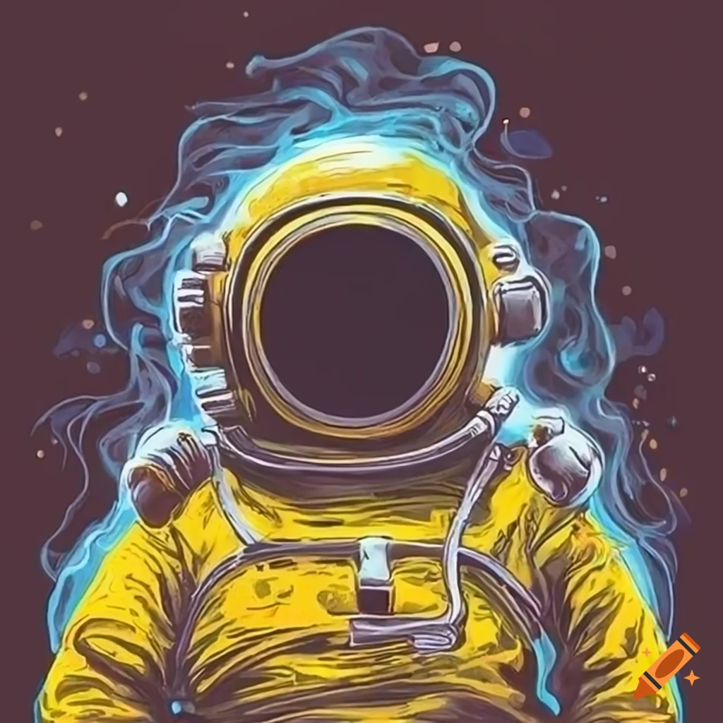 Yellow astronaut with retro gadgets in plasma space on Craiyon