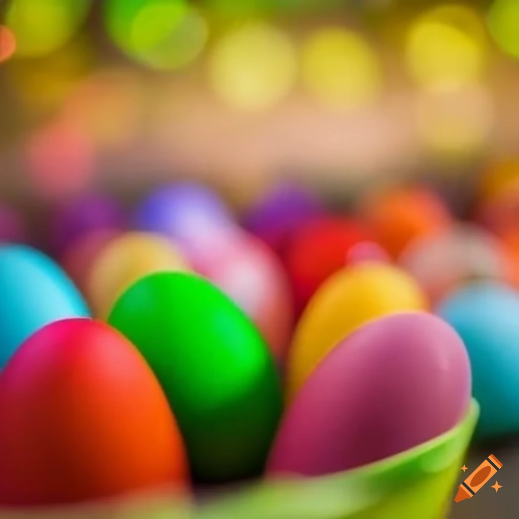 Colorful vibrant hidden easter eggs in bokeh effect on Craiyon