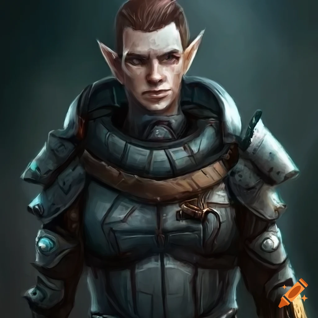 Realistic portrait of a male elf in futuristic infiltrator armor on Craiyon