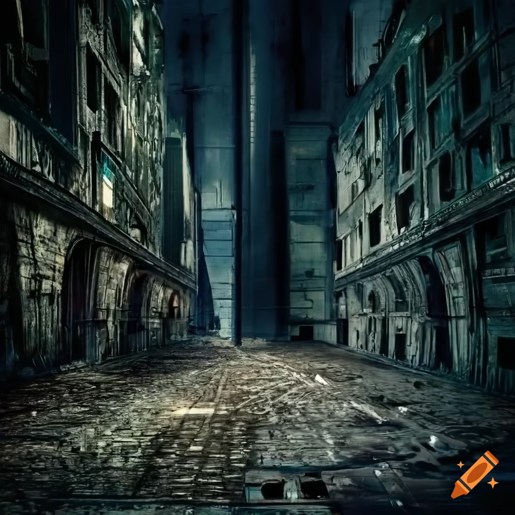 Futuristic post-apocalyptic scene with detailed texturing under a sunny ...